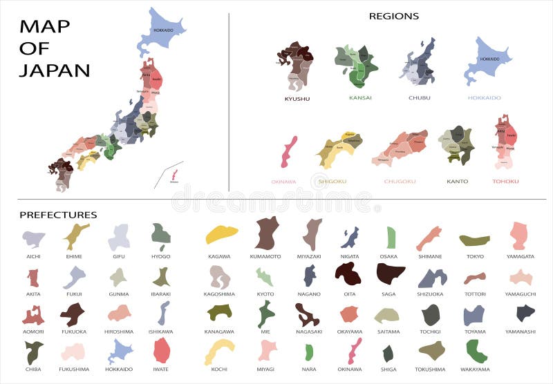 Japan Map Graphic Vector - Separated Isolated Regions and Prefectures ...