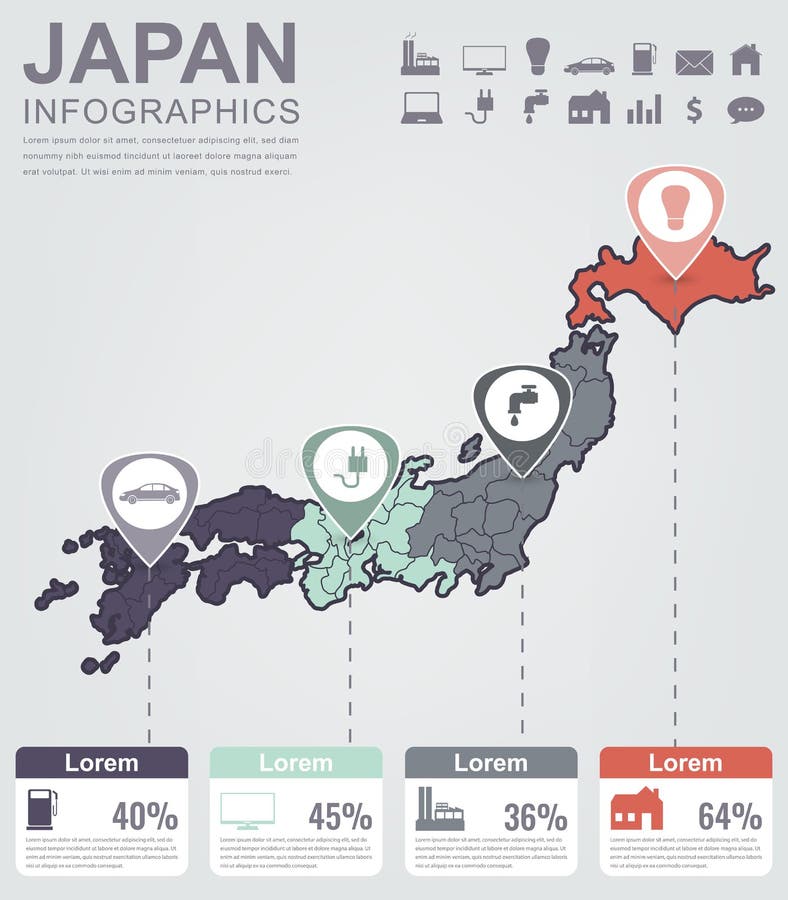 Japan Map with Infographic Elements. Infographics Layouts Stock Vector ...