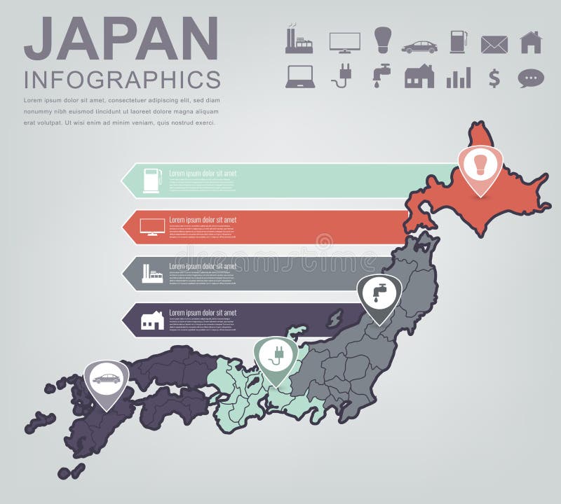 Japan Map with Infographic Elements. Infographics Layouts Stock Vector ...