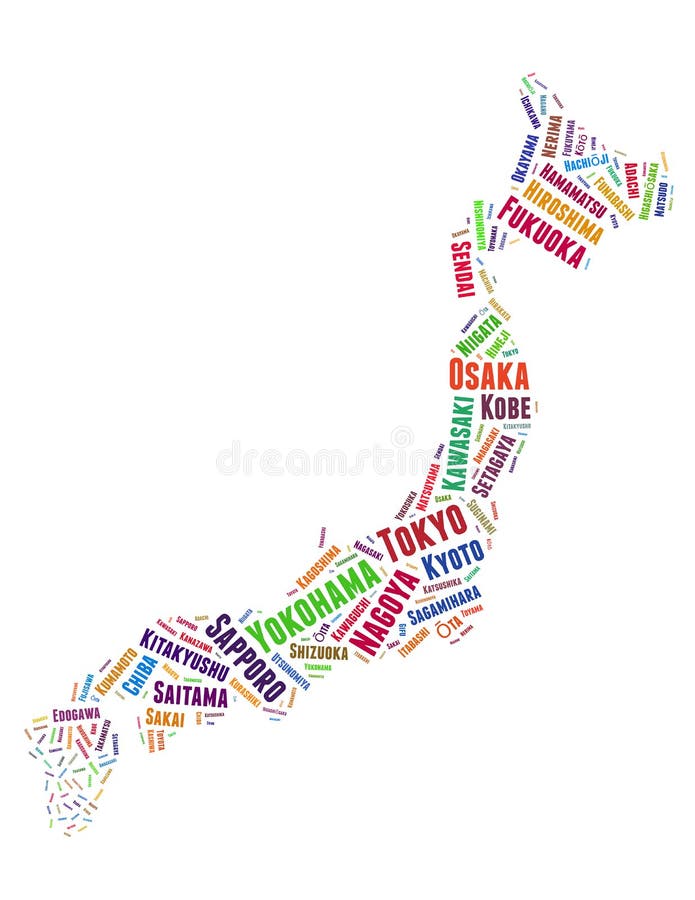 Japan Map and List of Cities Word Cloud Concept Stock Illustration ...