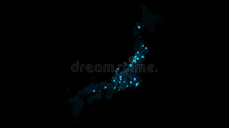 Japan Map with Many Network Connections, 3d Rendering Computer ...