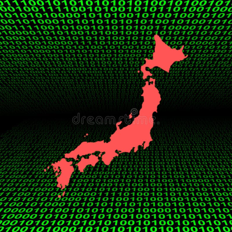 Japan map over binary code stock illustration. Illustration of text ...