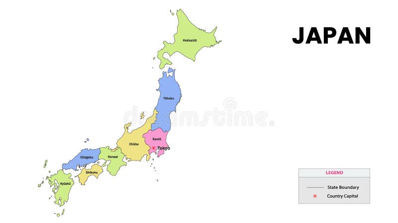 Japan Map. State and District Map of Japan. Detailed Colourful Map of ...