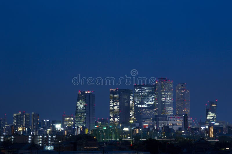 Japan night view stock image. Image of office, landmark - 170100405