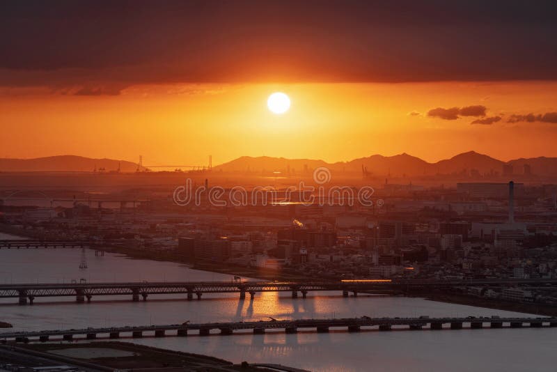 Japan, Osaka City View in Sunset Editorial Photo - Image of city, japan ...