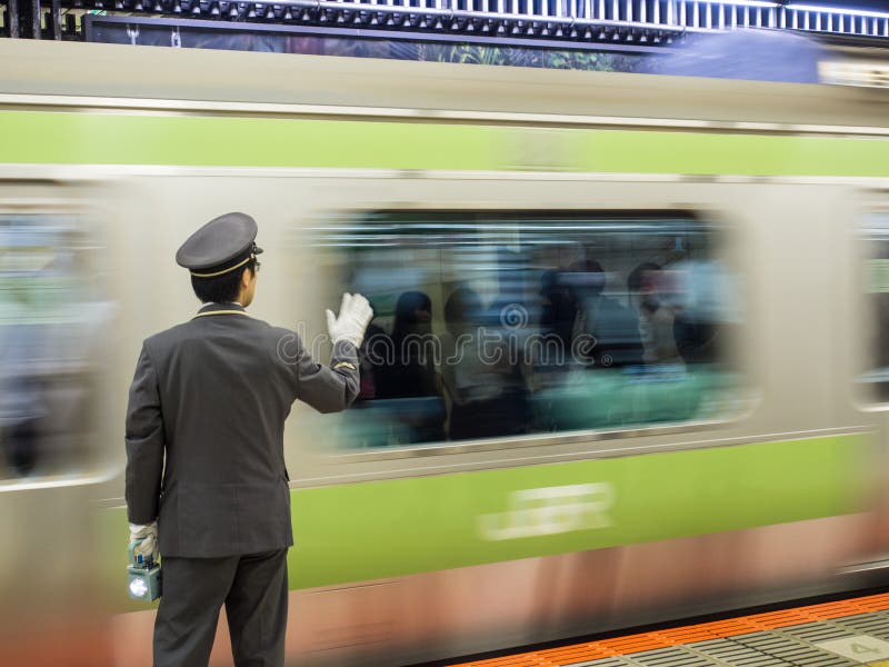 Japan Rail Conductor on Platform Editorial Photo - Image of express ...