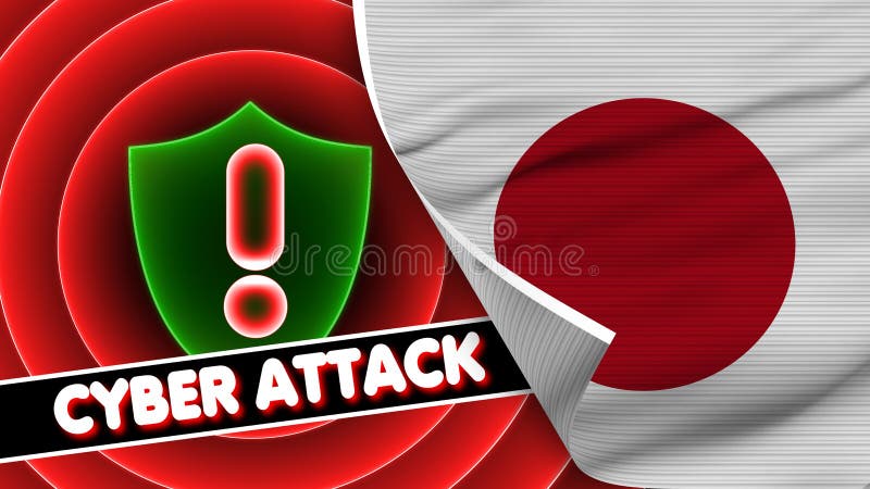 Japan Realistic Flag with Cyber Attack Title Fabric Texture 3D ...