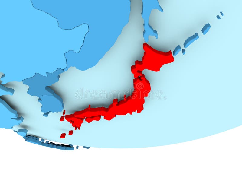 Japan in red on blue map stock illustration. Illustration of country ...