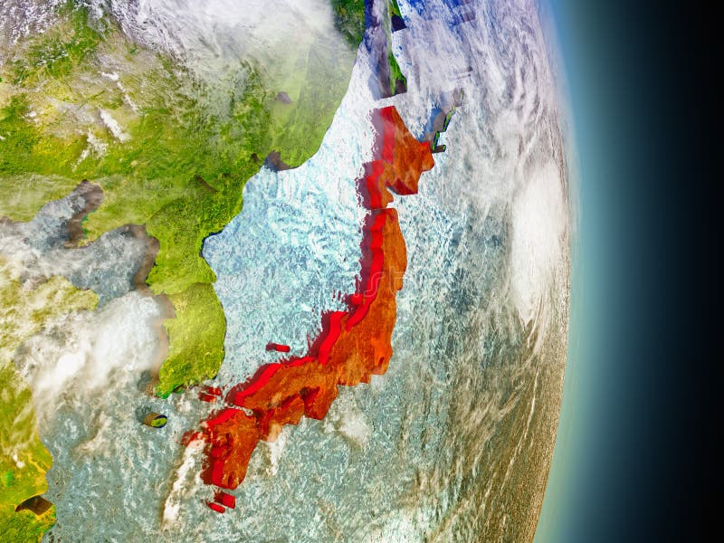 Japan in red from space stock illustration. Illustration of nature ...