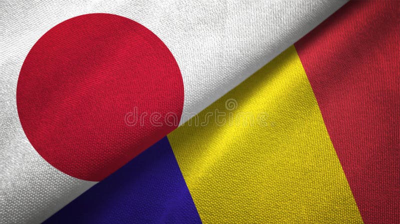Japan and Romania Two Flags Textile Cloth, Fabric Texture Stock ...