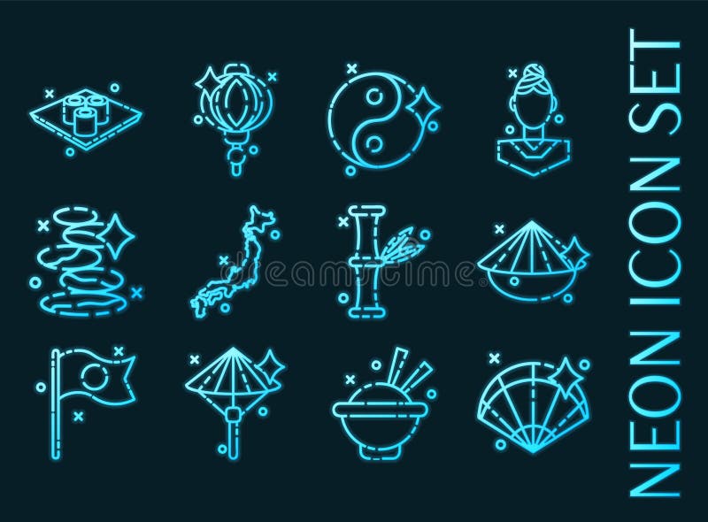 Japan Set Icons. Blue Glowing Neon Style Stock Vector - Illustration of ...