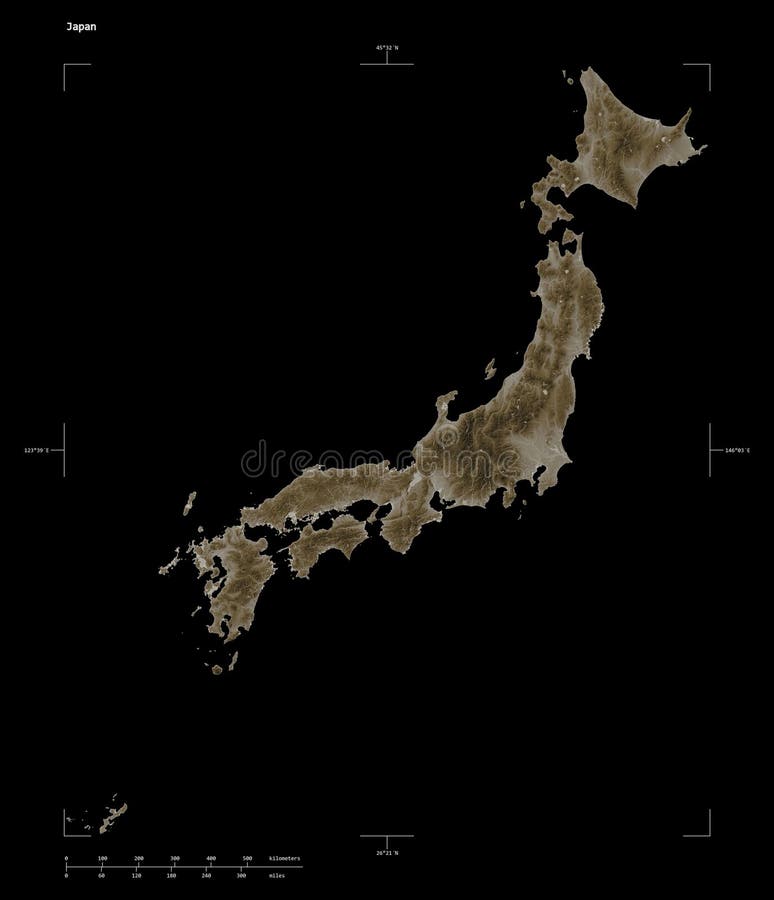 Japan Shape on Black. Sepia Stock Illustration - Illustration of ...