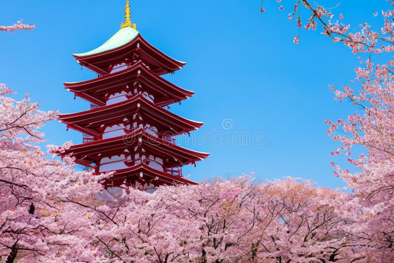 The Japan Spring Landscape. Cherry Blossoms Stock Illustration ...