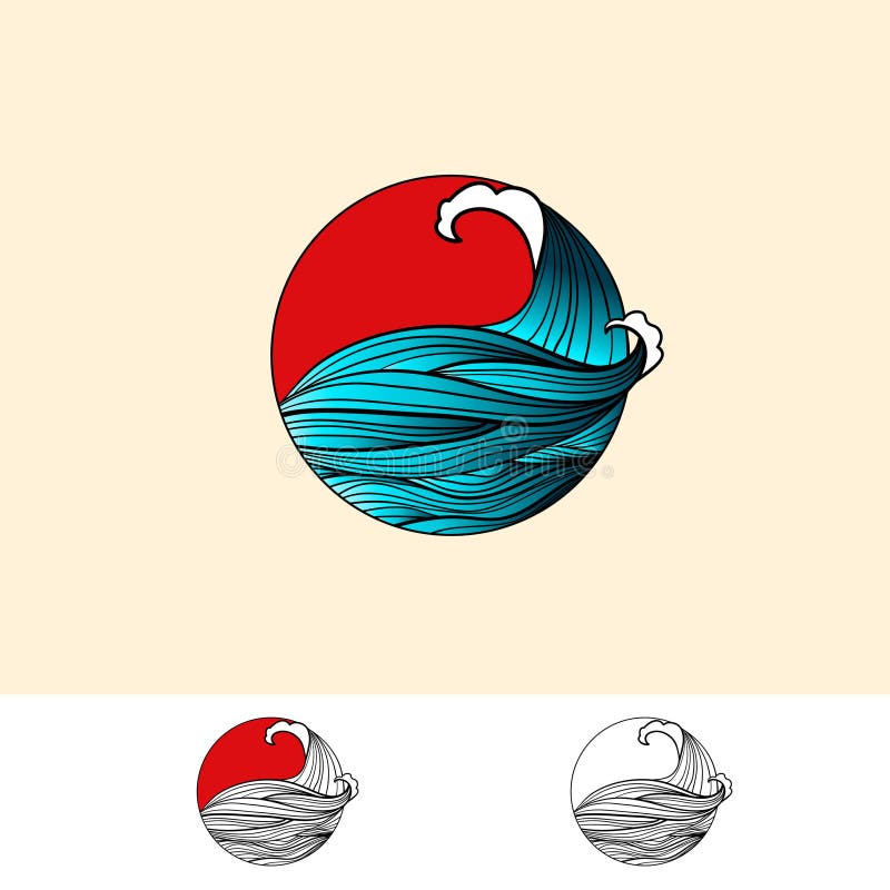 Japan Style Abstract Ocean Water Logo Stock Vector - Illustration of ...