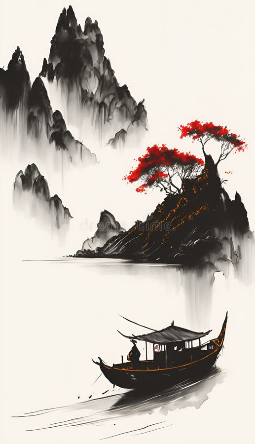 Japan Style 2D Landscape Painting. Artwork and Design Stock ...