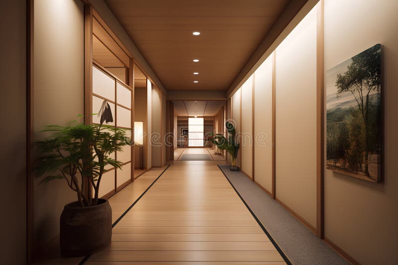 Japan Style Hallway Interior in a Hotel or Luxury House Stock ...