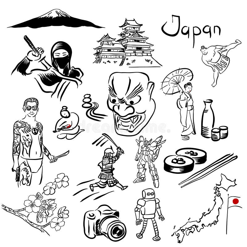 Japan Symbols Set Stock Vector Illustration Of Asia