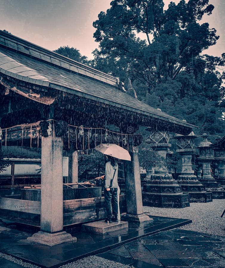 Japan temple raining stock image. Image of japan, bridge - 270761113