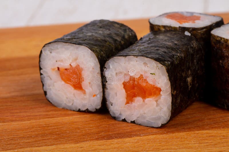 Salmon Maki roll stock image. Image of japan, rice, delicious - 125226915