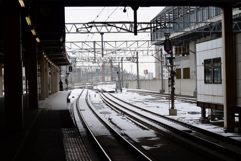 Japan Train Railroad and Platform with Snow, Sapporo, Japan Stock Photo ...