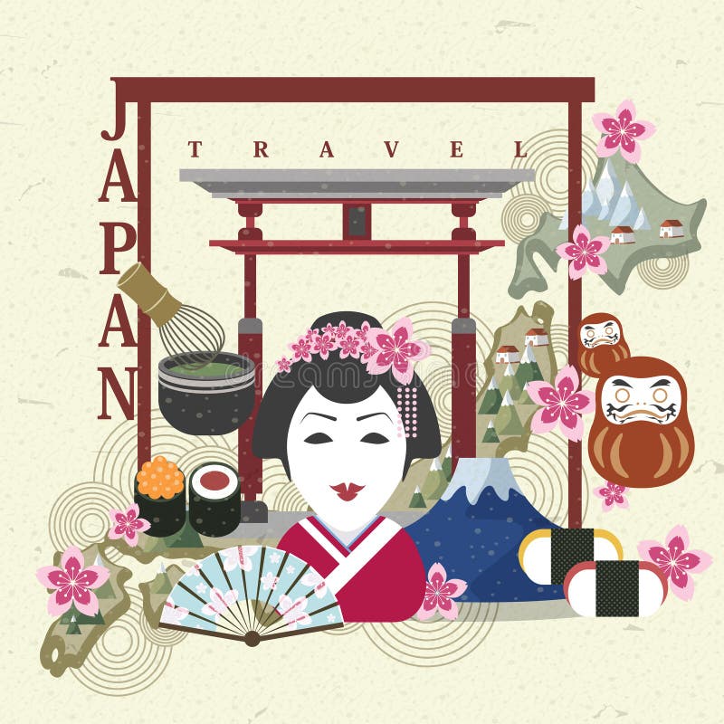 Japan Travel Concept in Flat Design Stock Vector - Illustration of ...