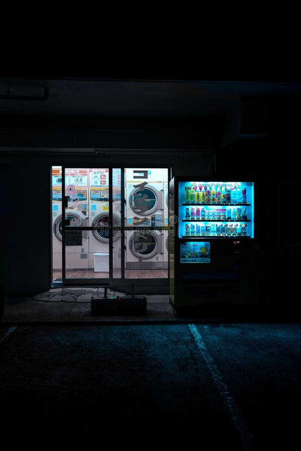 Japan Vending Machines Outside of a Laundromat at Night Time Editorial ...