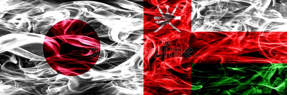 Japan Vs Oman, Omani Smoke Flags Placed Side by Side. Stock ...