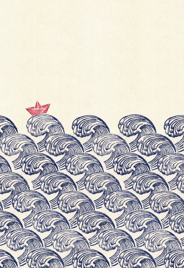 Japan Wave and Ship Origami Pattern Stock Illustration - Illustration ...