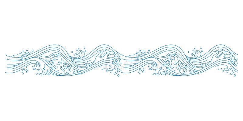 Japan Waves Line Art Seamless Pattern Stock Illustration - Illustration ...