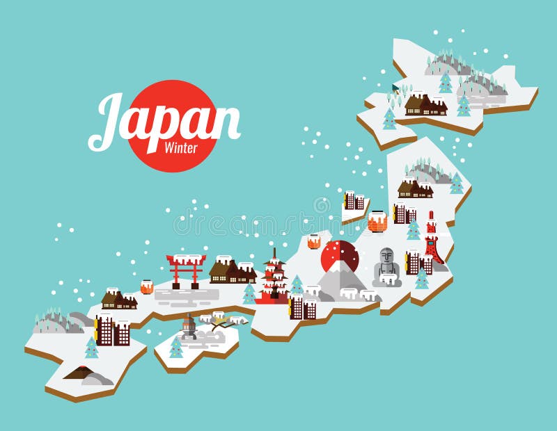 Japan Landmark and Travel Map. Flat Design Elements and Icons Stock ...
