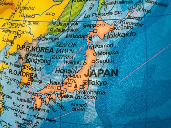 Japan on World Map Closeup Macro Stock Image - Image of cartography ...