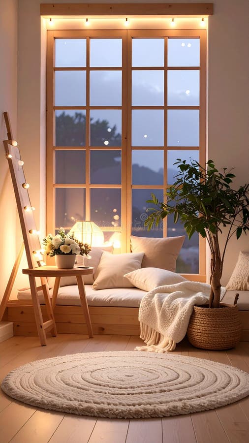 Japandi Interior Design Artist Studio Photo with Easel Stock Illustration - Illustration of ...