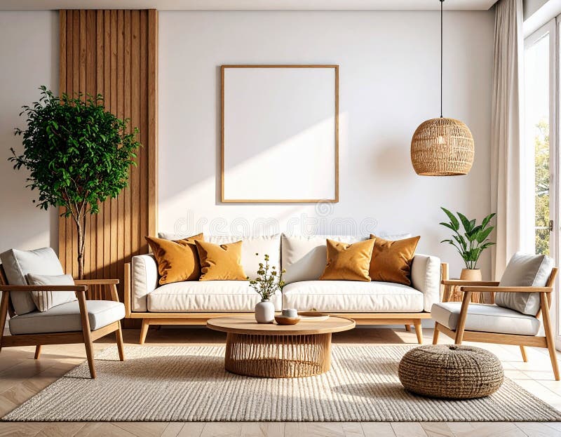 Japandi Living Room Minimalist Interior Design Stock Image - Image of ...