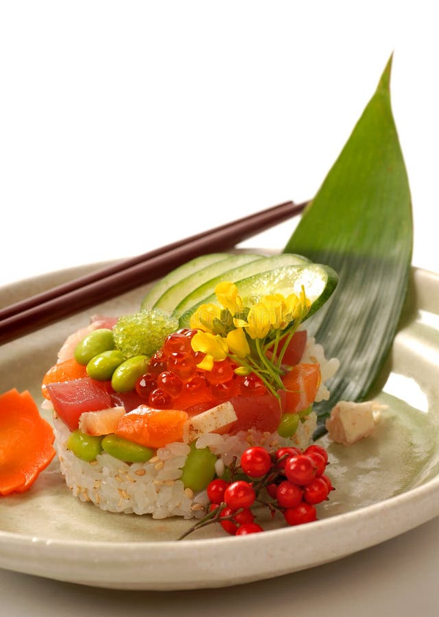 Japanese Appetizer with Tuna, Rice and Vegetables Stock Photo - Image ...