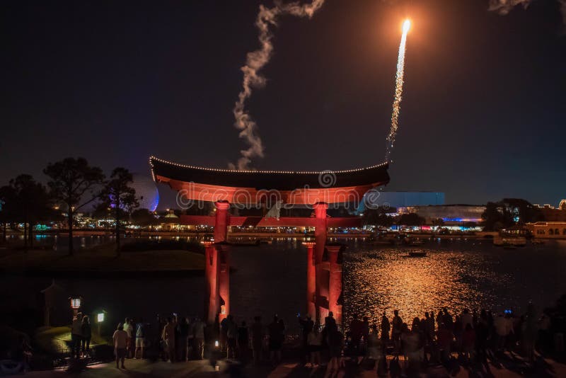 Japanese Arch and Fireworks at Epcot 48. Editorial Image - Image of ...