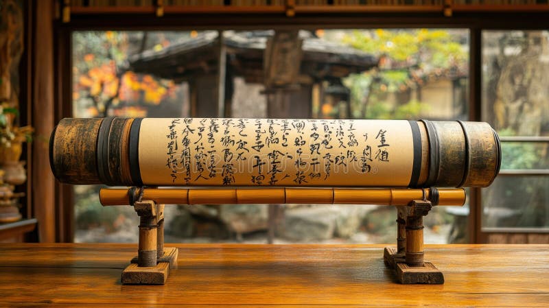 Japanese Art Display, Old Japanese Calligraphy Scrolls Presented on a ...