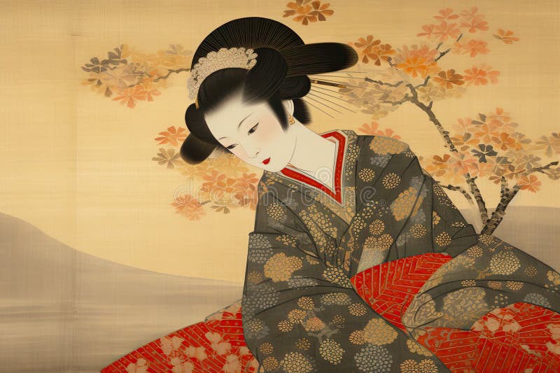 Japanese Art Female Edo Period Stock Illustration Illustration Of Engraving Decoration