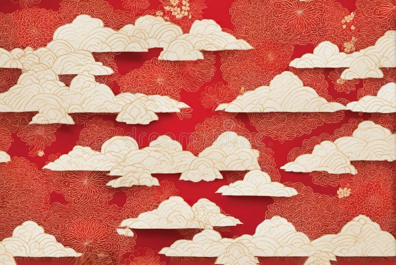 Japanese Auspicious Pattern of Red and White Auspicious Clouds in ...