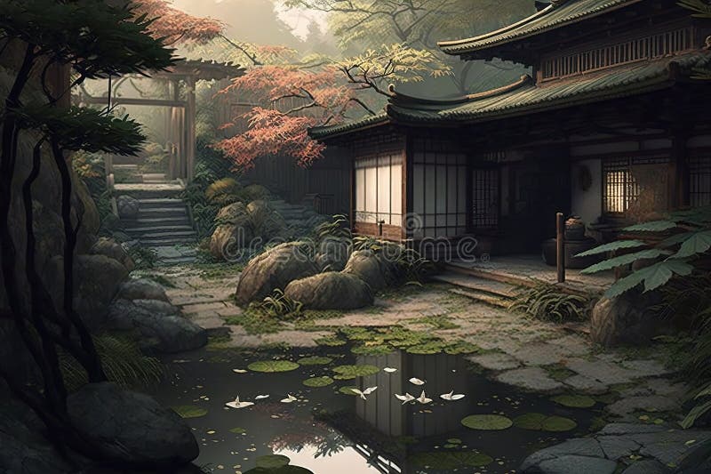Japanese Back Yard, AI Generated Stock Illustration - Illustration of ...