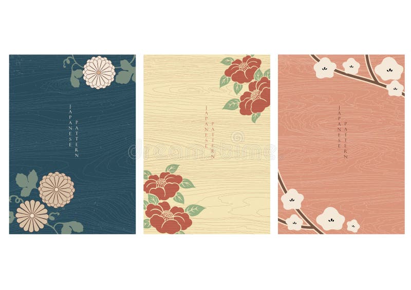 Japanese Background with Flower Elements Vector. Wooden Pattern Texture ...