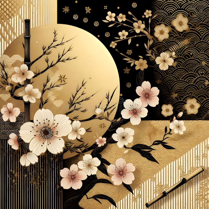 Japanese Background with Gold and Black Texture Vector. Stock ...
