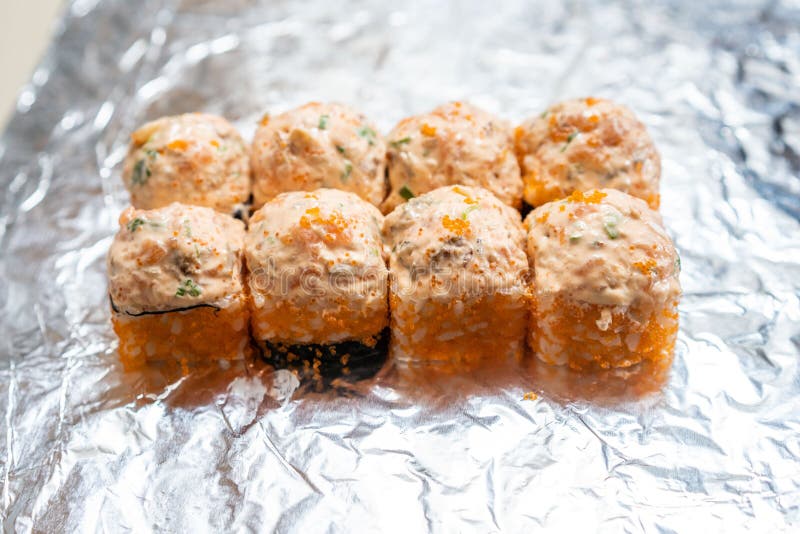 Japanese Baked Roll . Baking Roll Stock Photo - Image of caviar, baked ...