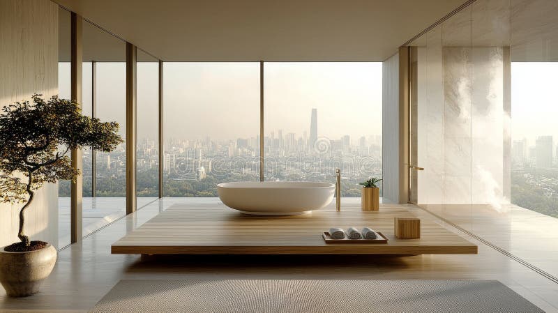 A Japanese Bathroom with a Rectangular Ceramic Sink Set on a Floating ...