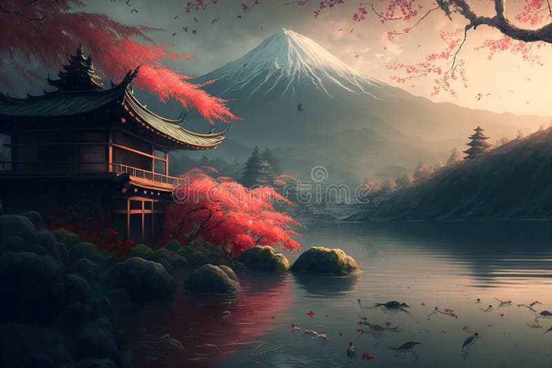 Japanese Beautiful Traditional Nature Stock Illustration - Illustration ...