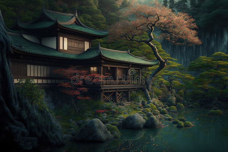 Japanese Beautiful Traditional Nature Stock Illustration - Illustration ...