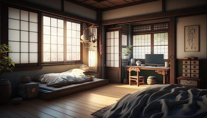 Japanese Bedroom Illustration by Generative Ai Stock Illustration ...