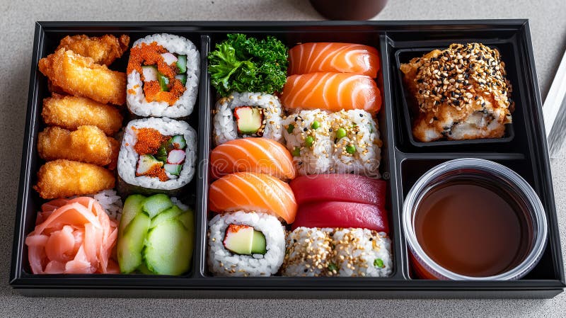 Japanese Bento Box with Assorted Sushi, Rolls and Nigiri Stock ...