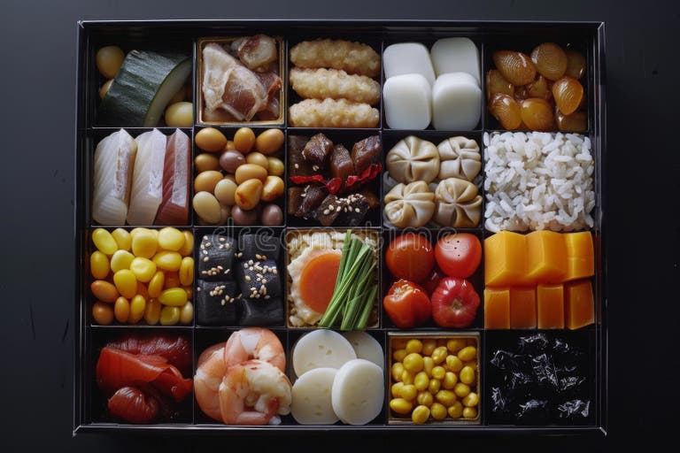 Japanese Bento Box Box Filled with an Array of Carefully Arranged Stock ...