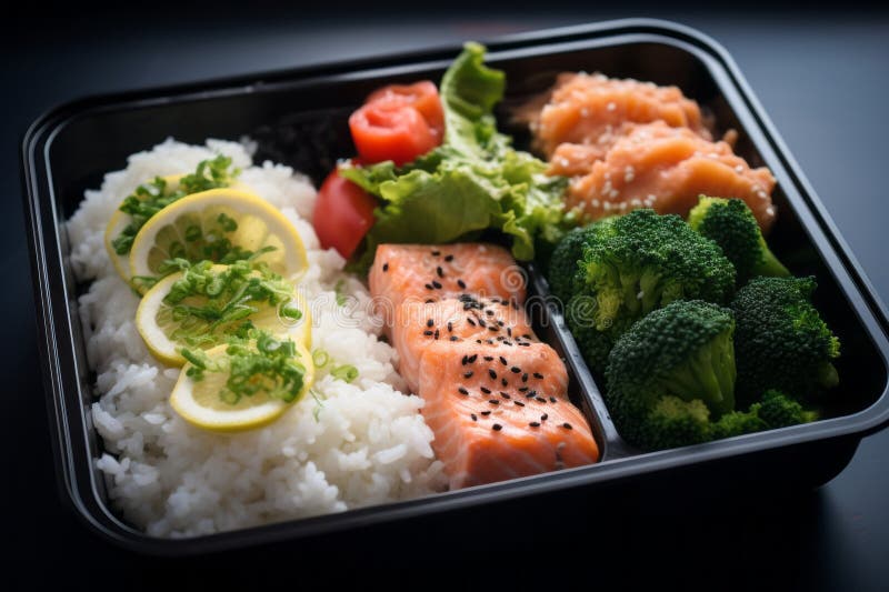 Japanese Bento Lunch Boxes Set. Box of Rice, Meat, Fish, Vegetables and ...