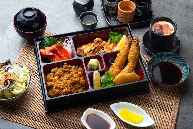Japanese bento set stock photo. Image of delicious, grill - 129610458